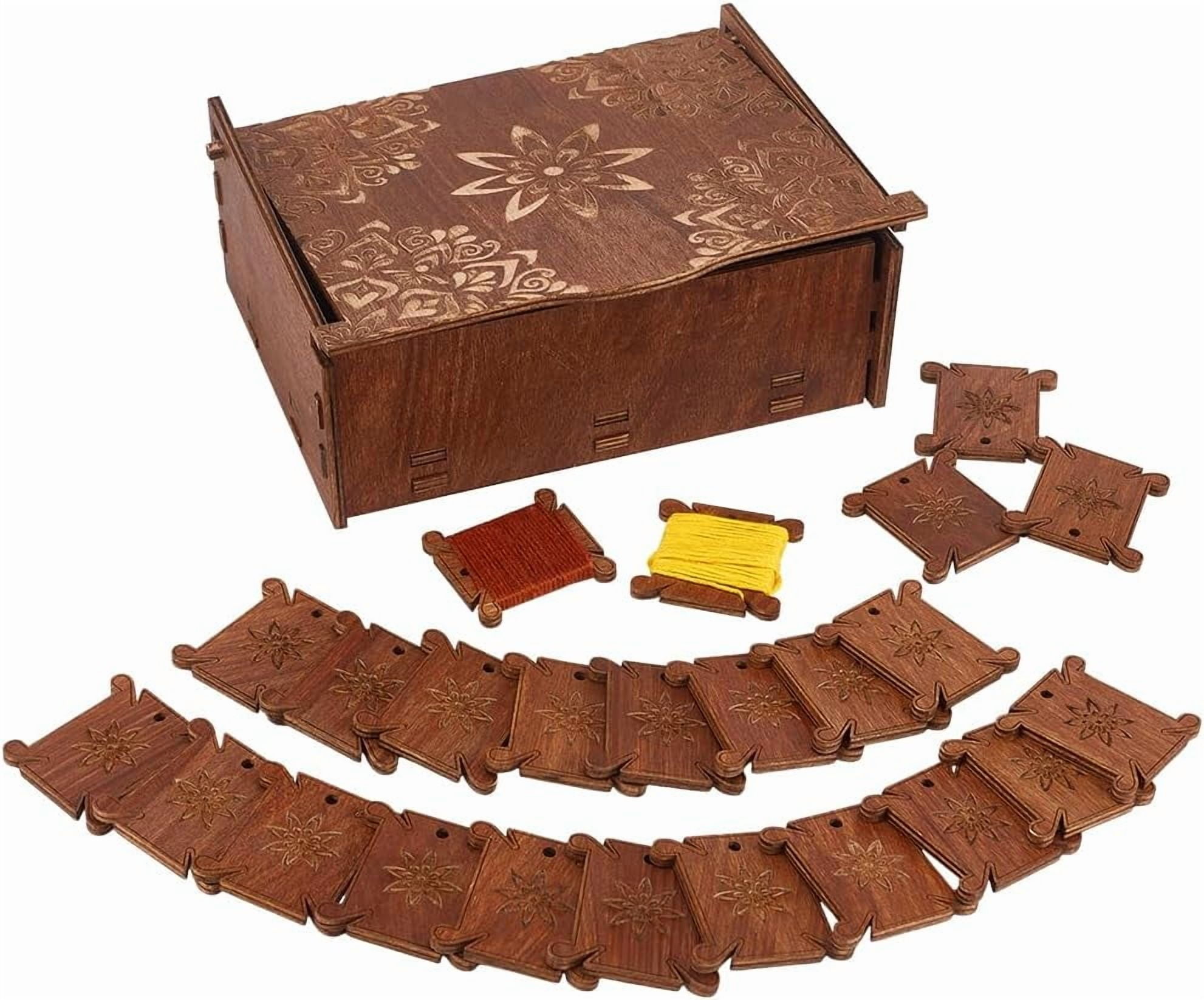 Wooden Bobbins Sewing Threads Kit Embroidery Floss Organizer Box with ...