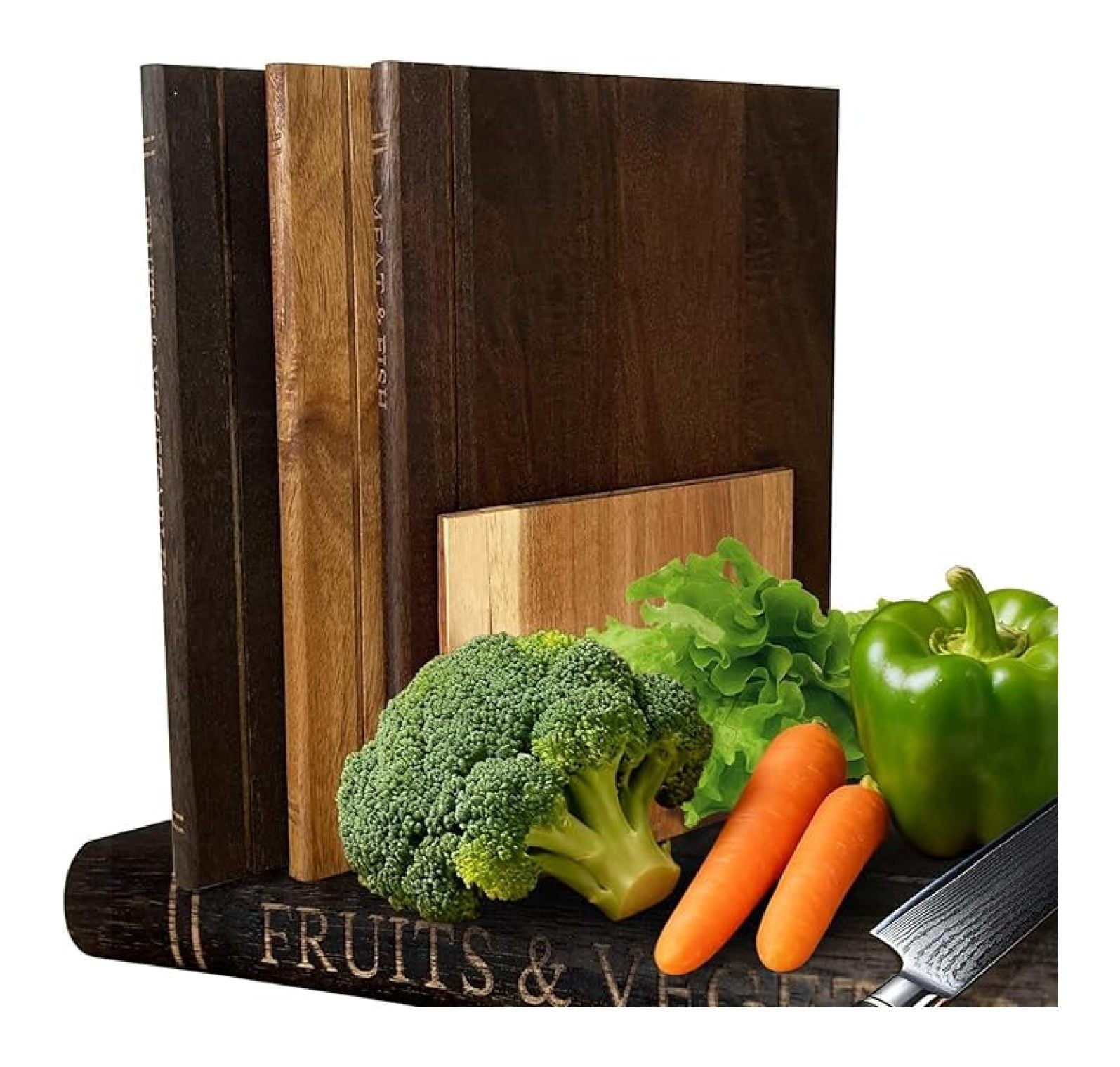 Wooden Book Cutting Board Set,Cutting Boards That Look Like Books of 3 ...