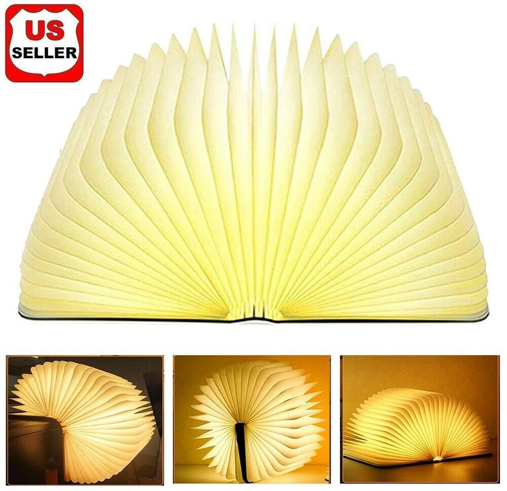 Wooden Book Lamp Folding Portable Desk Light,Novelty LED Lantern with ...
