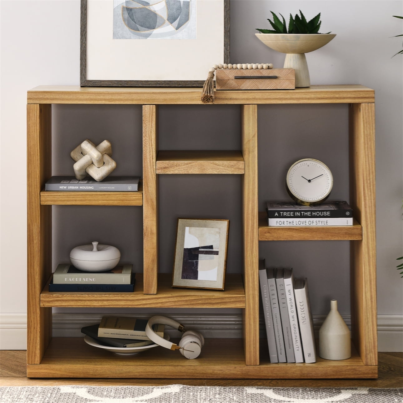 Wooden Book Shelves, Floor Standing Cabinet with 7 Cube Storage Spaces ...