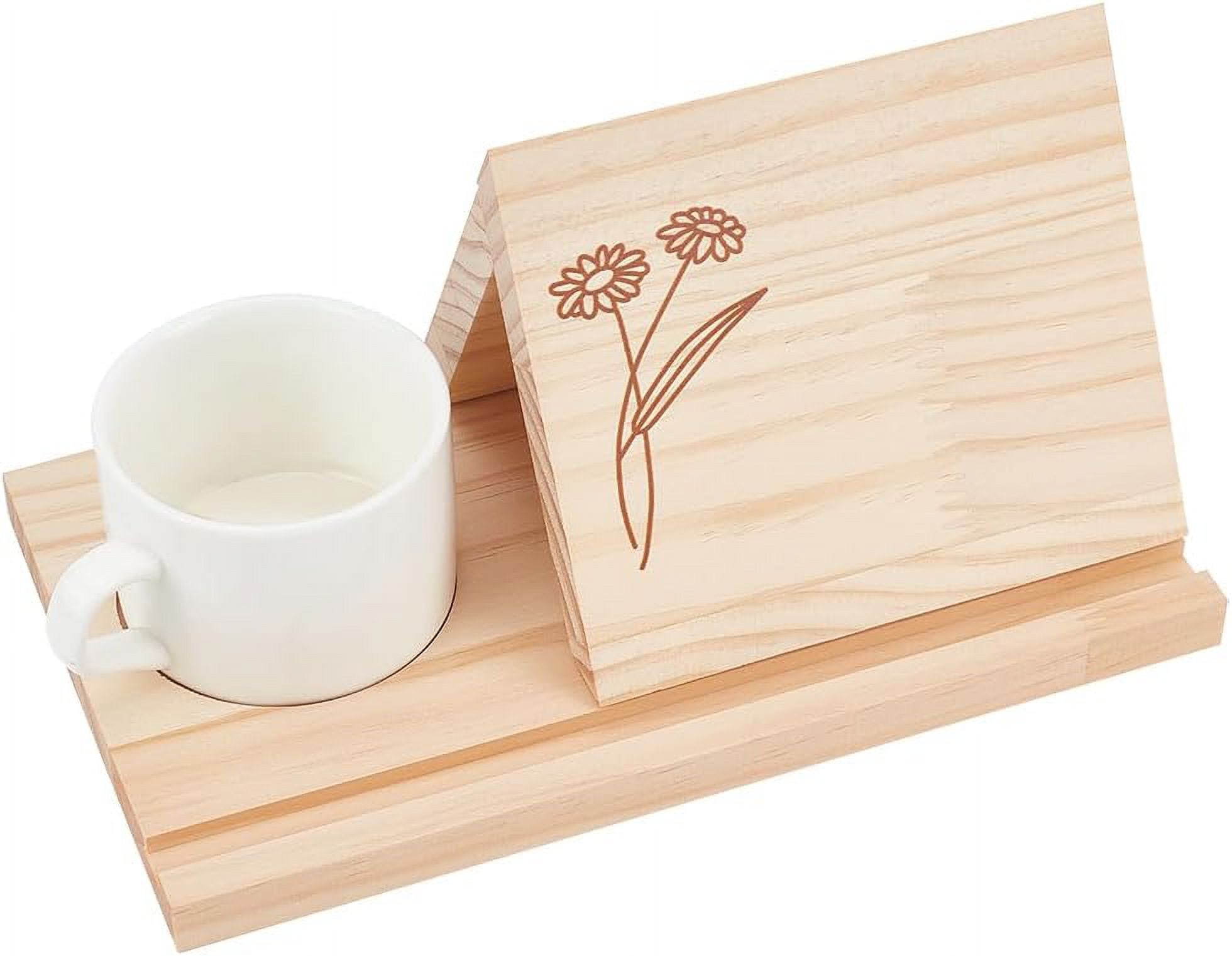 Wooden Book Stand Holder with Cup Holder Flower Pattern Book Reading ...