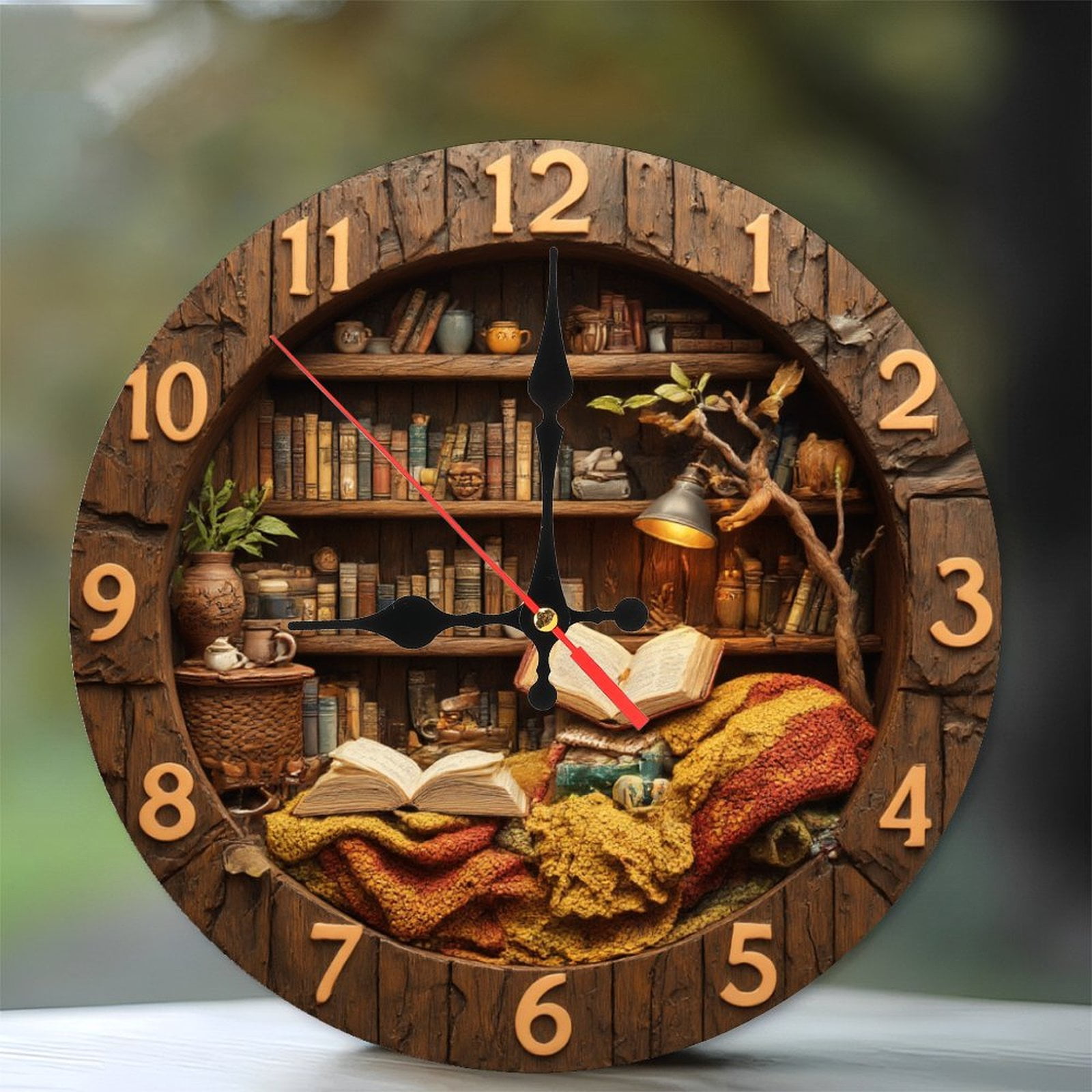 Wooden Bookcase Clock Literary Decor Vintage Style Home Decor 10-Inch ...
