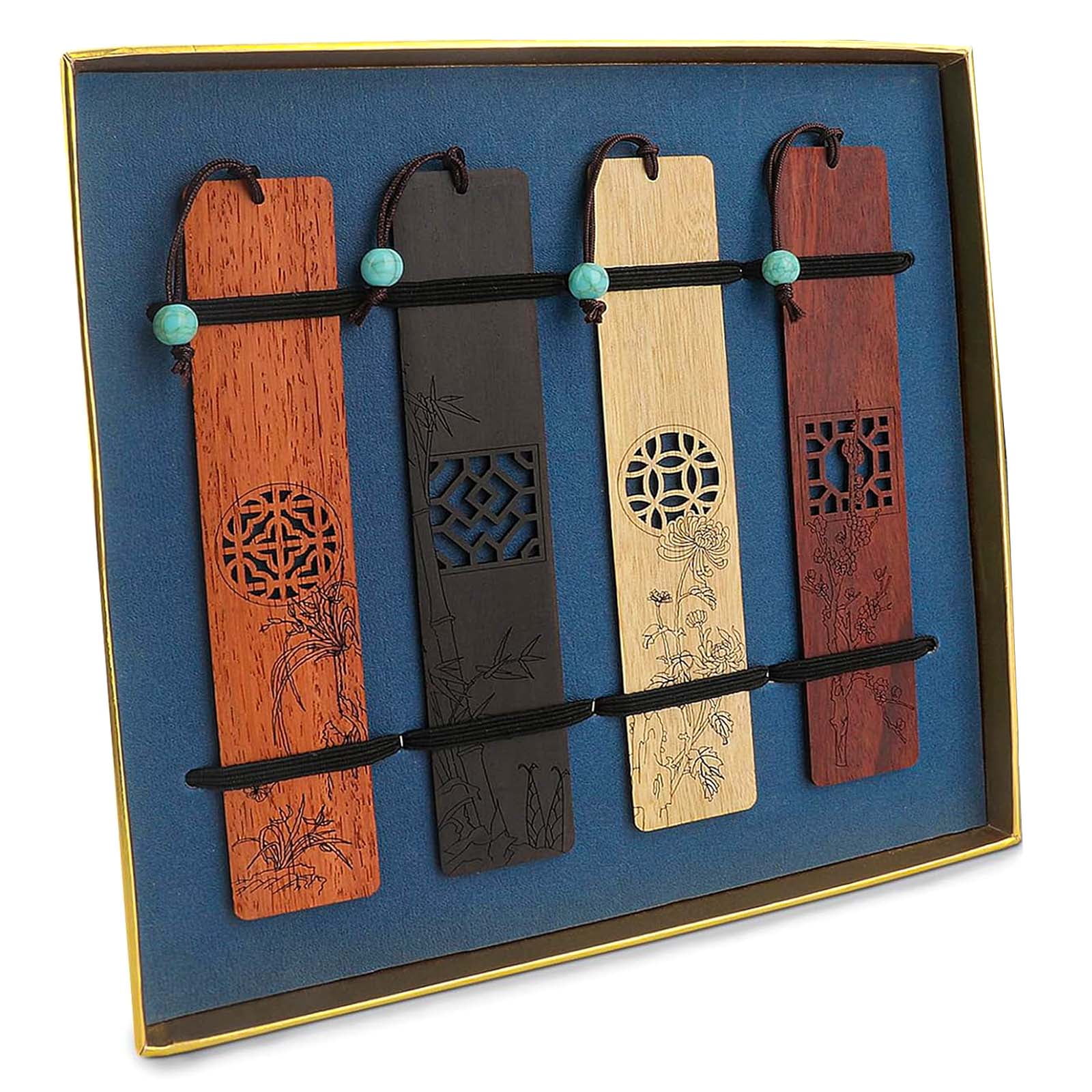 Wooden Bookmarks for Book Lovers, 4 Pieces with Box Handmade Wood Book ...