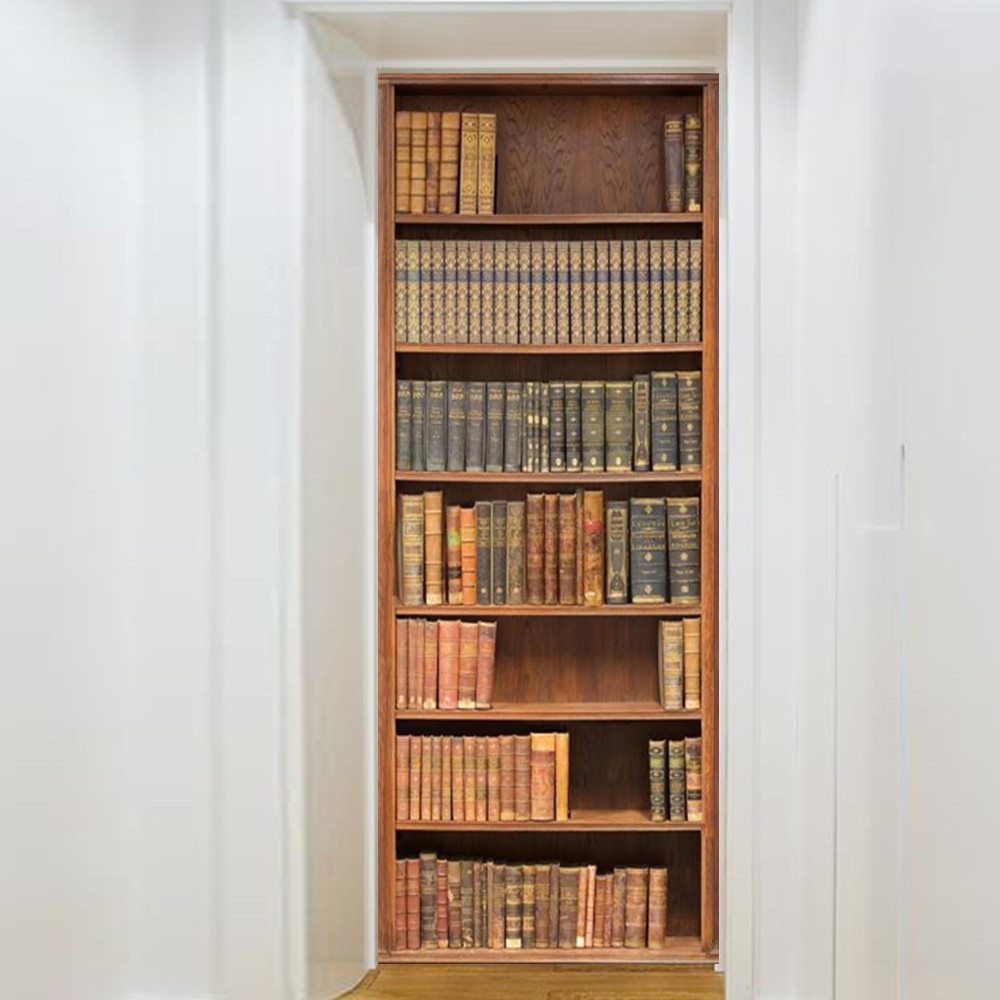 Wooden Bookshelf Door Stickers Spiral Staircase Library Retro ...