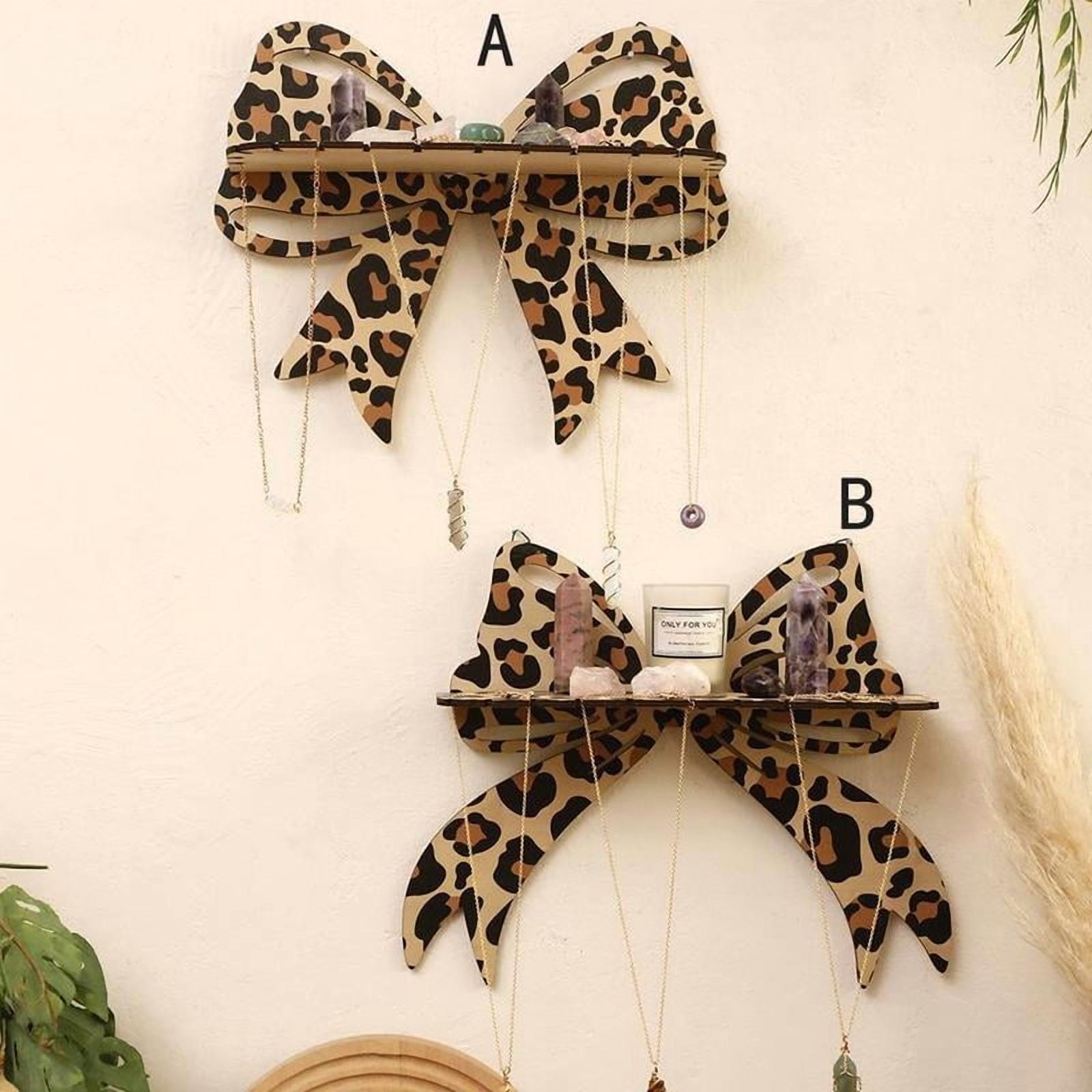 Wooden Bow Design Wall Hanging Jewelry Holder, 1 Count Leopard Print ...