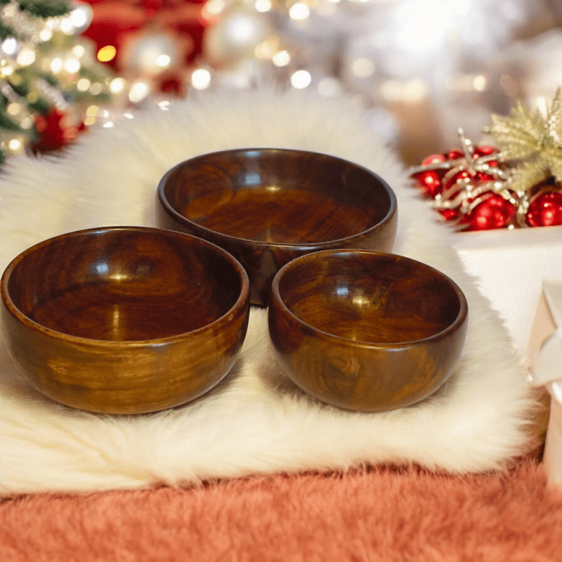 Wooden Bowl Sheesham Wood Set of 3 Serving Salad Soup Bowls - Walmart.com