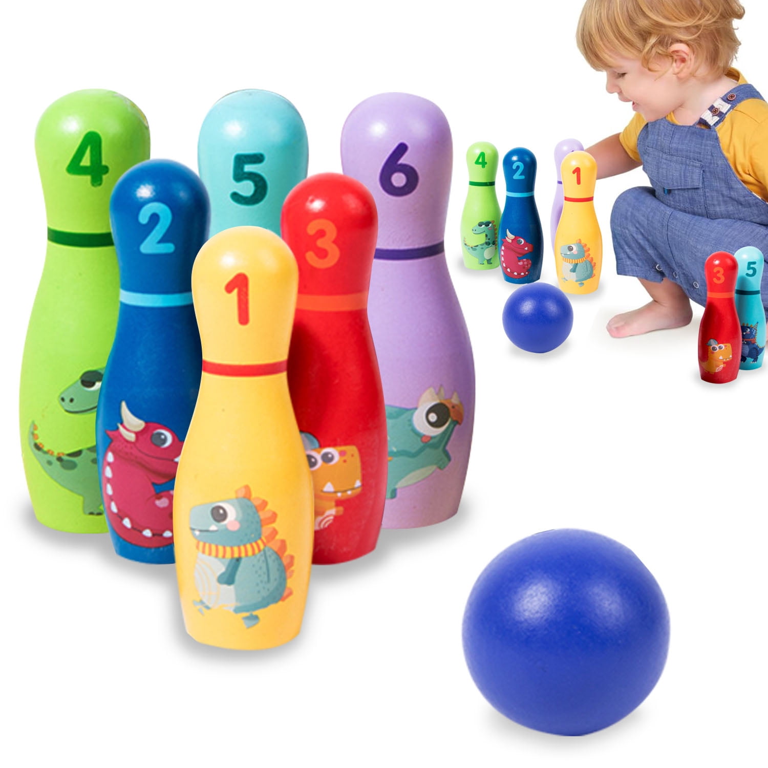 Bowling Set Kids – With 10 Pins & 2 Round Ball Educational Early ...