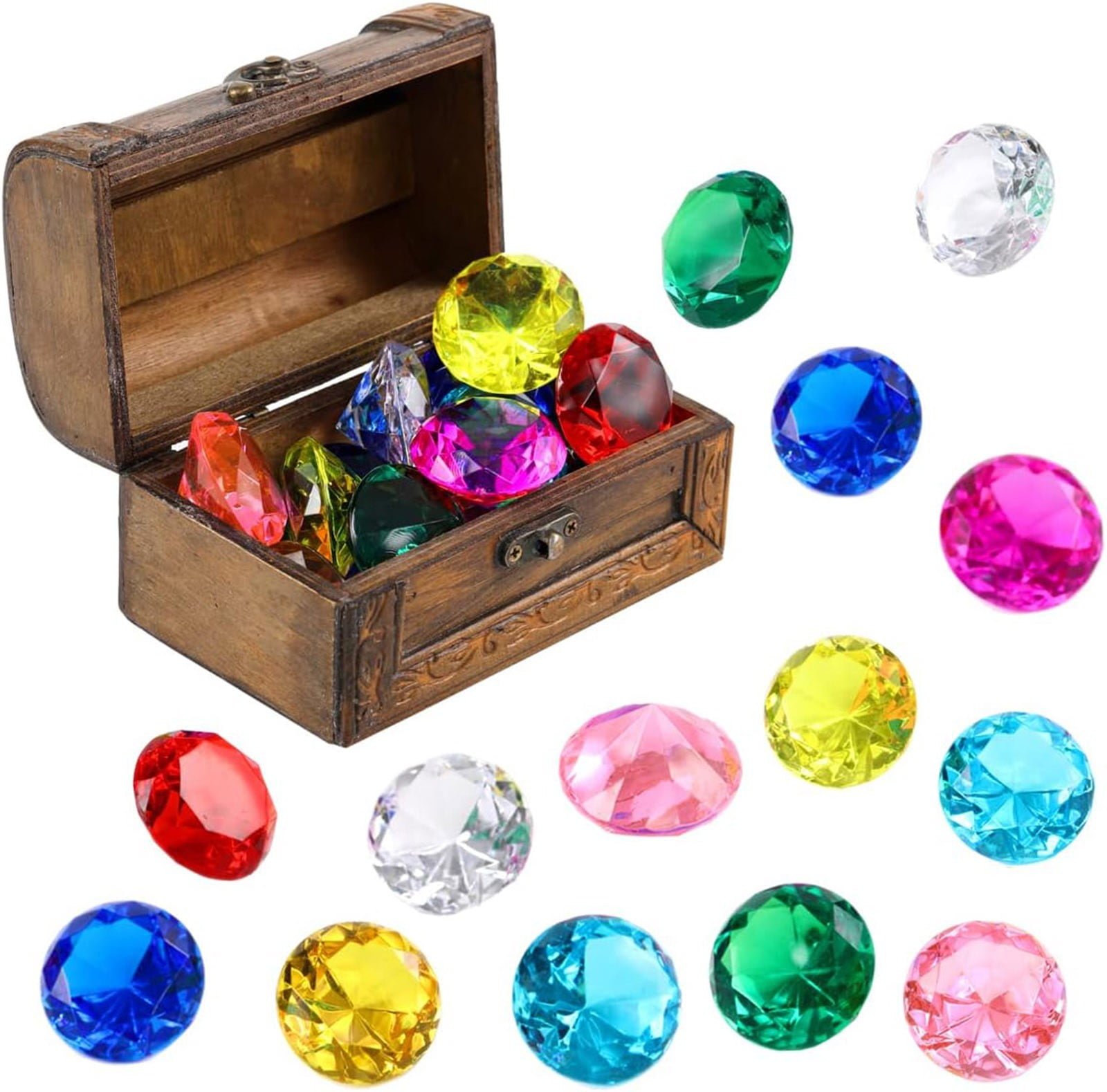 Wooden Box * 1, Acrylic Gemstone * 15 Sloosh Diving Gems Pool Toys 15 ...