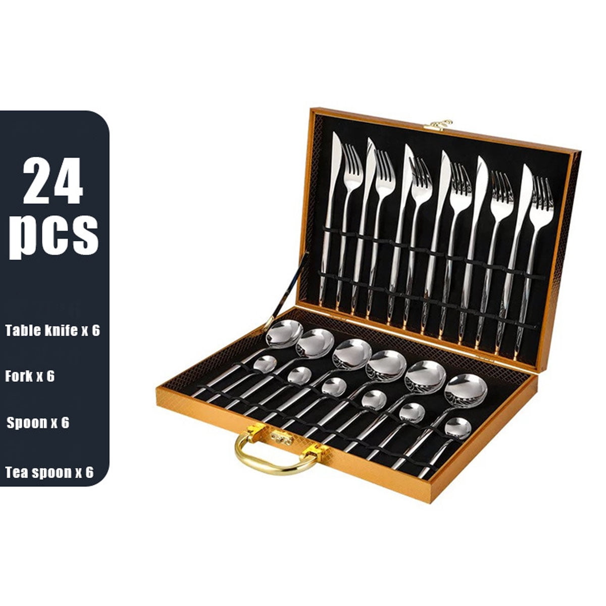 （Wooden Box）24 Pieces Silverware Set, Stainless Steel Flatware Cutlery ...