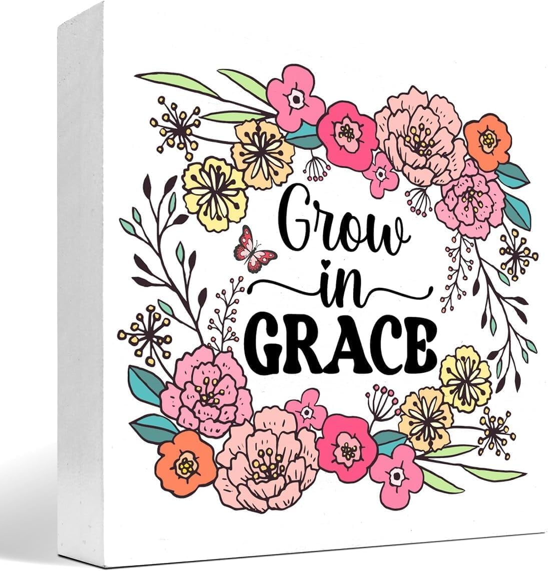 Wooden Box 5x5 Inch Bible Verse Wood Sign Desk Decor,Grow In Grace ...