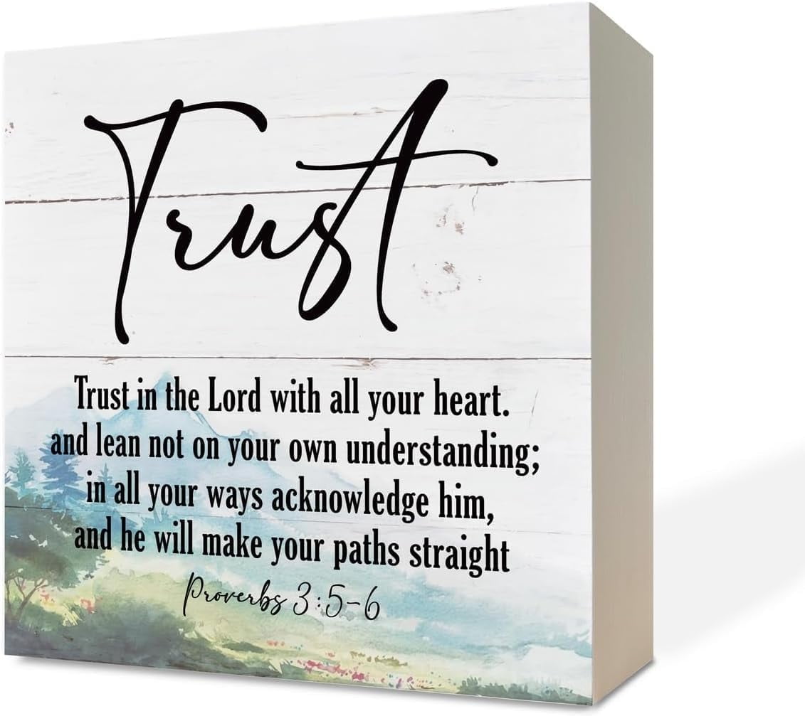 Wooden Box 5x5 Inch Christian Wood Signs Bible Verse Proverbs 3:5-6 ...