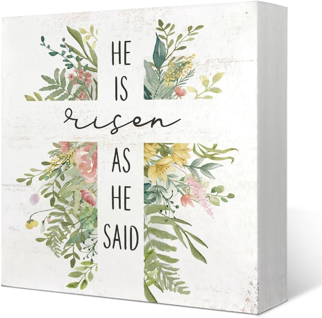 Wooden Box 5x5 Inch Easter Decor Wooden Box Sign,He Is Risen As He Said ...