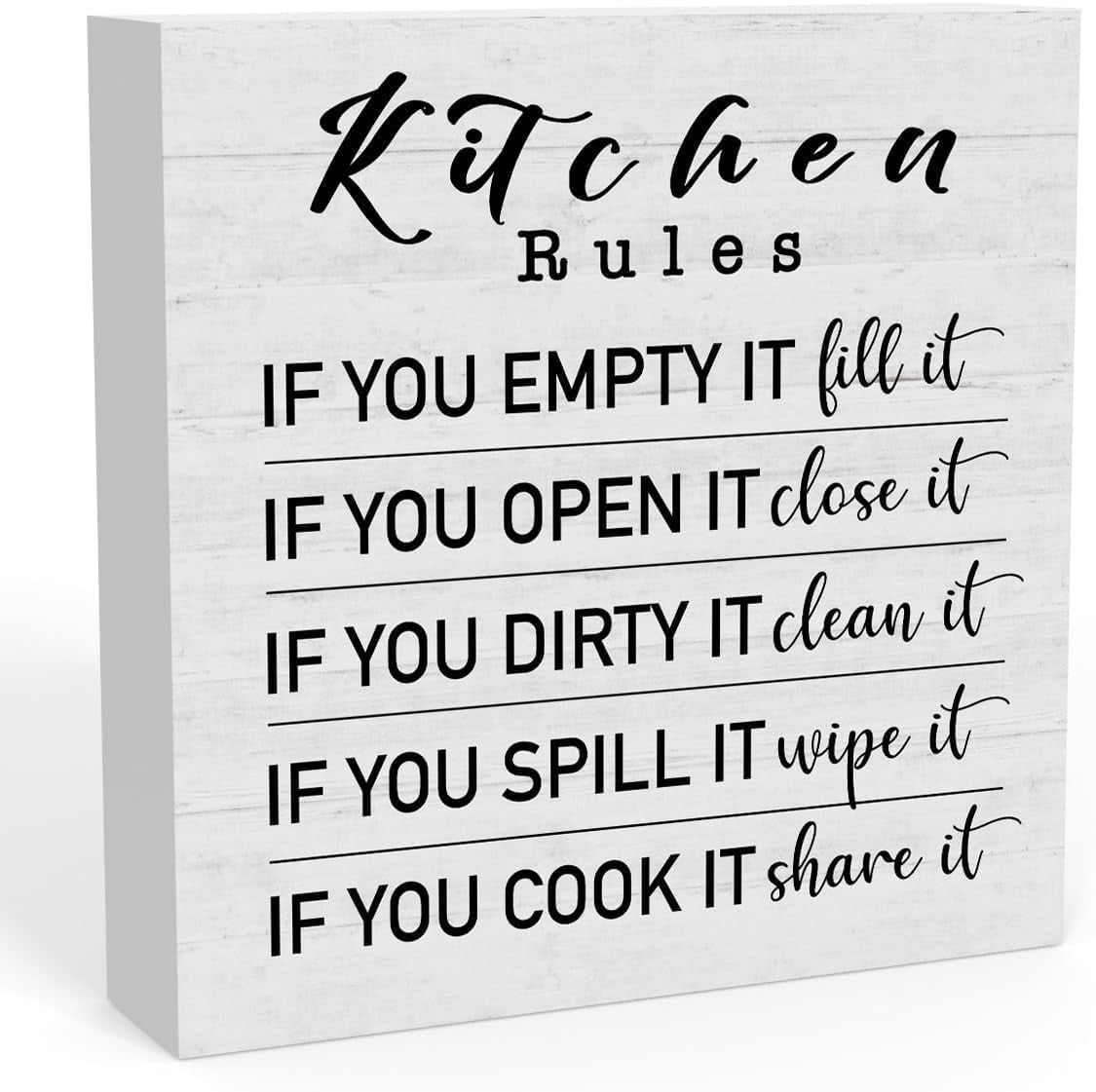 Wooden Box 5x5 Inch Funny Kitchen Rules Sign, Home Kitchen Decor For ...