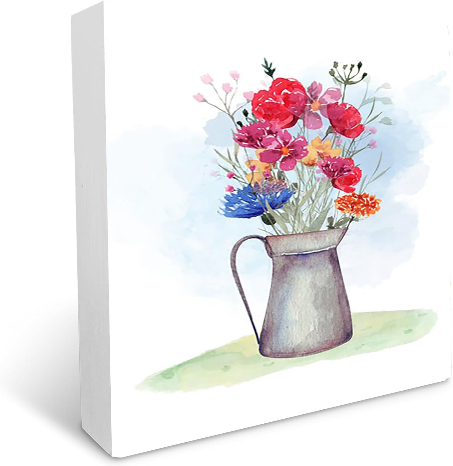 Wooden Box 5x5 Inch Hello Spring Wildflower Wood Box Sign,Rustic Wooden ...