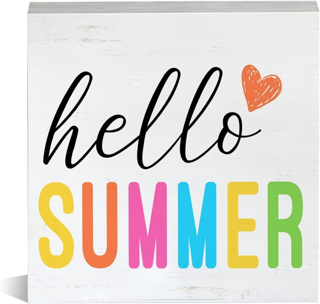 Wooden Box 5x5 Inch Hello Summer Wooden Box Sign Colorful Summer Wood ...