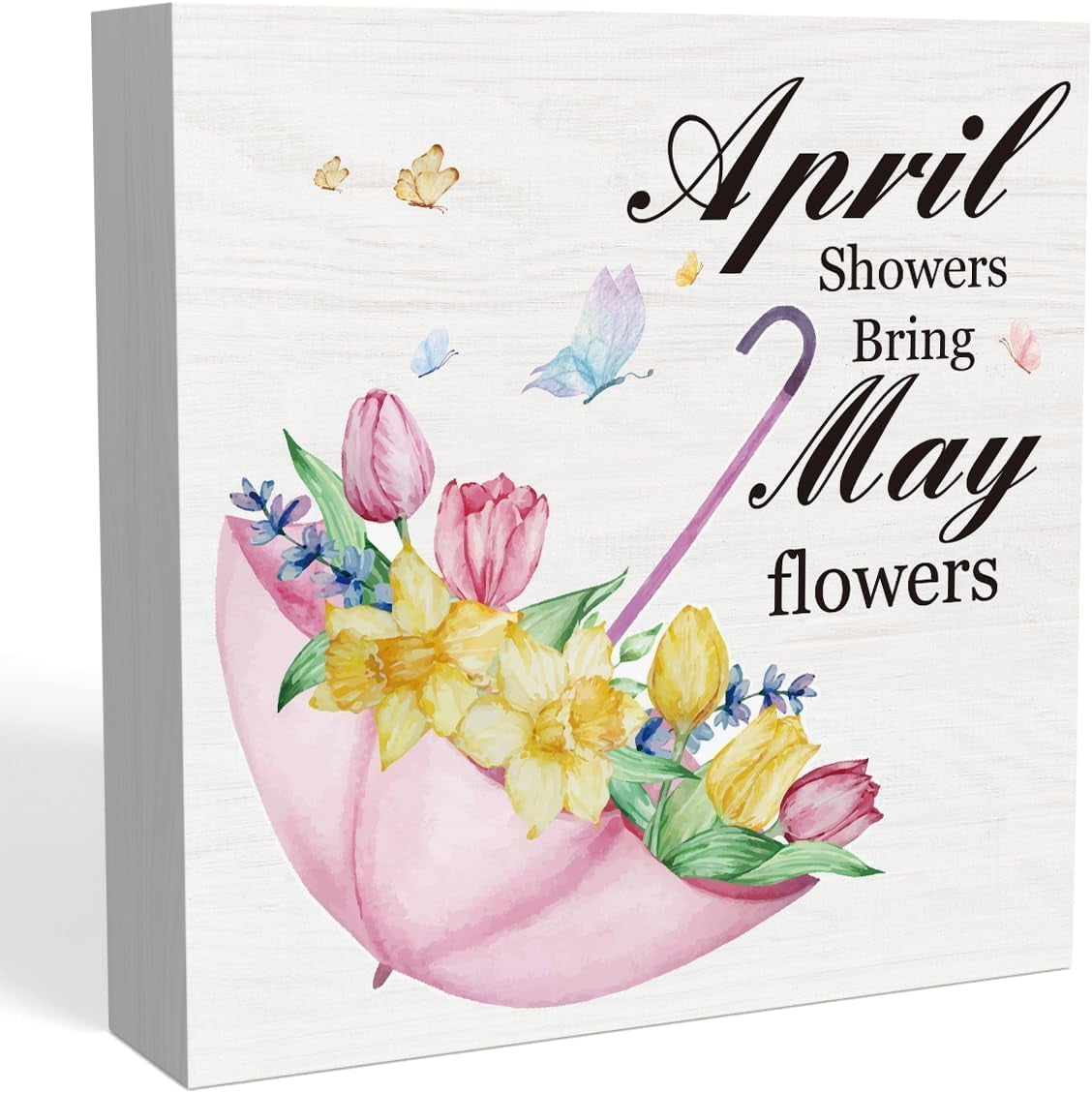 Wooden Box 5x5 Inch Rustic April Showers Bring May Flowers Spring ...