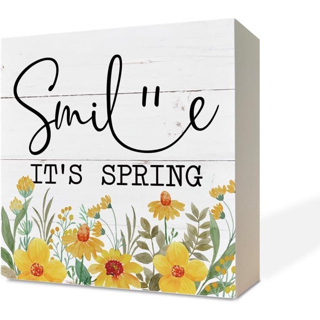 Wooden Box 5x5 Inch Spring Sign Wooden Box Sign Desk Decor White Wood ...