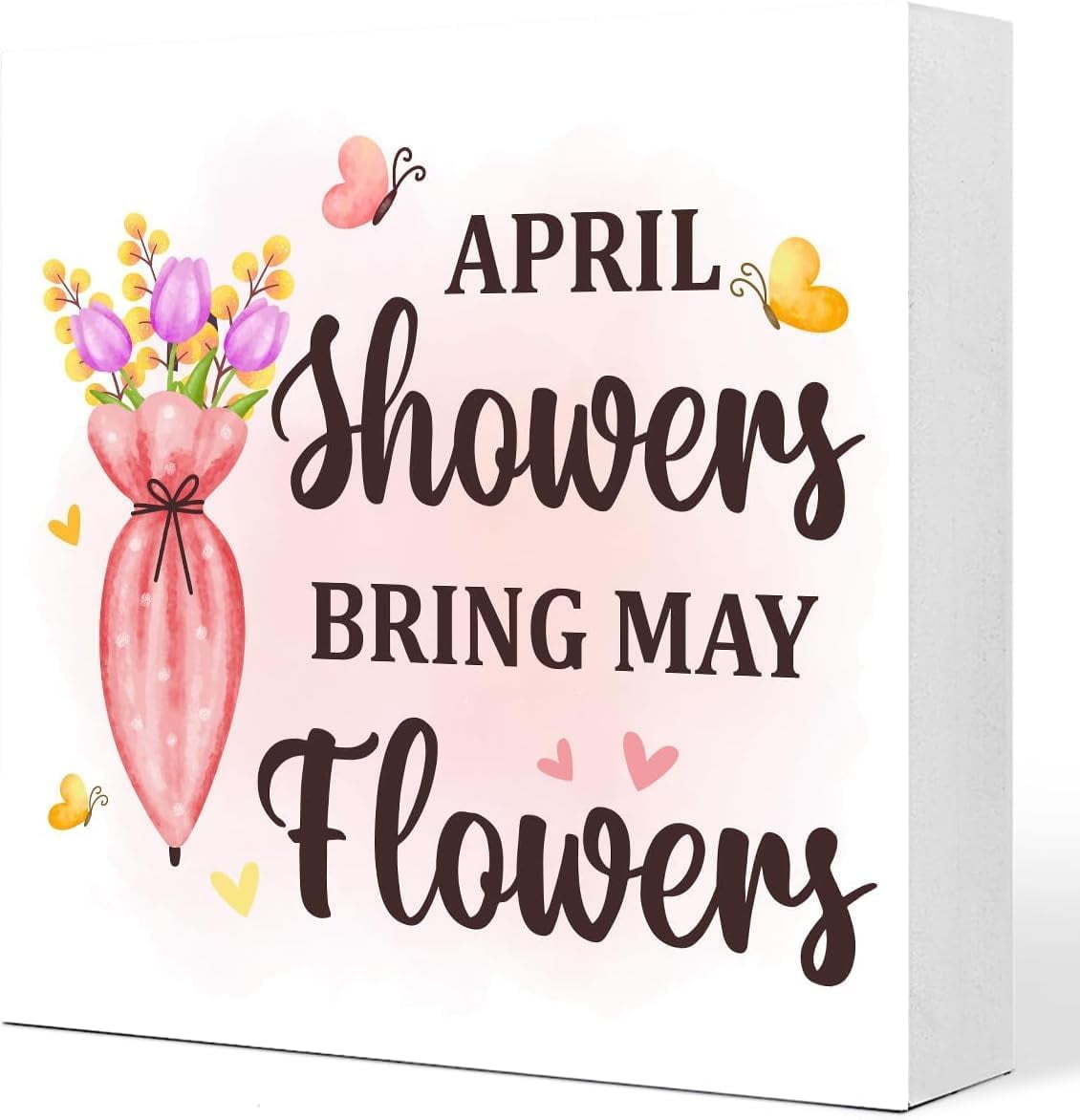 Wooden Box 5x5 Inch Spring Wood Box Sign,April Showers Bring May ...