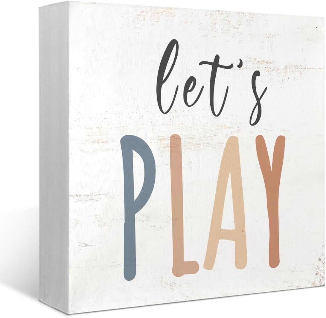 Wooden Box 7x7 Inch Boho Classroom Decor Wooden Sign, Let's Play Wooden ...