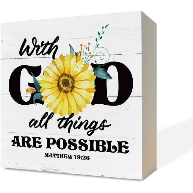 Wooden Box 7x7 Inch Christian Wood Signs Bible Verse Mathew 19:26 With ...