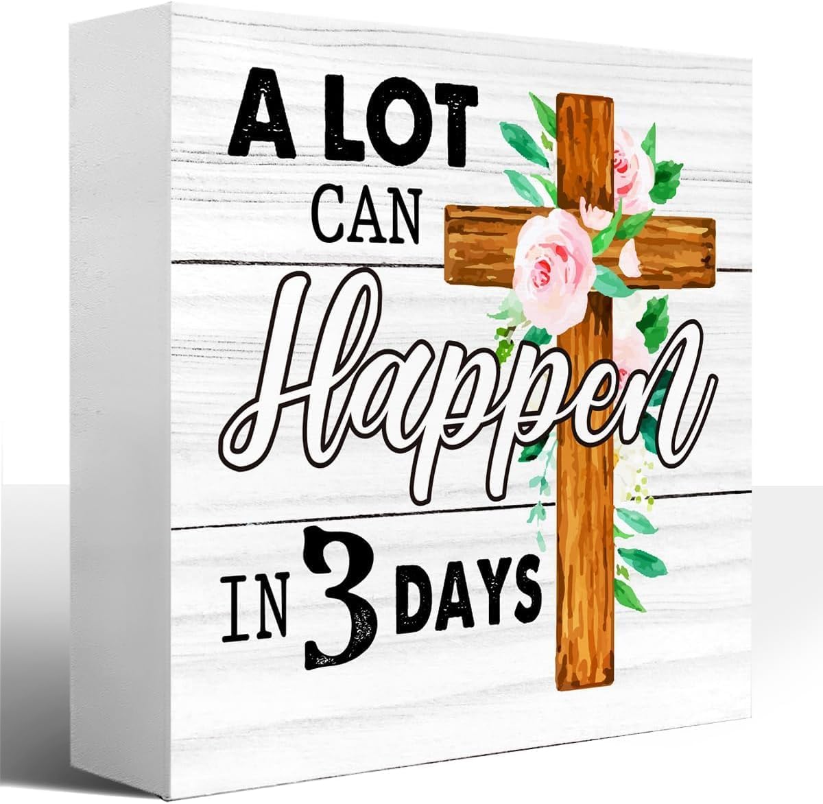 Wooden Box 7x7 Inch Easter Religious Desk Decor,Easter Bible Verse Wood ...