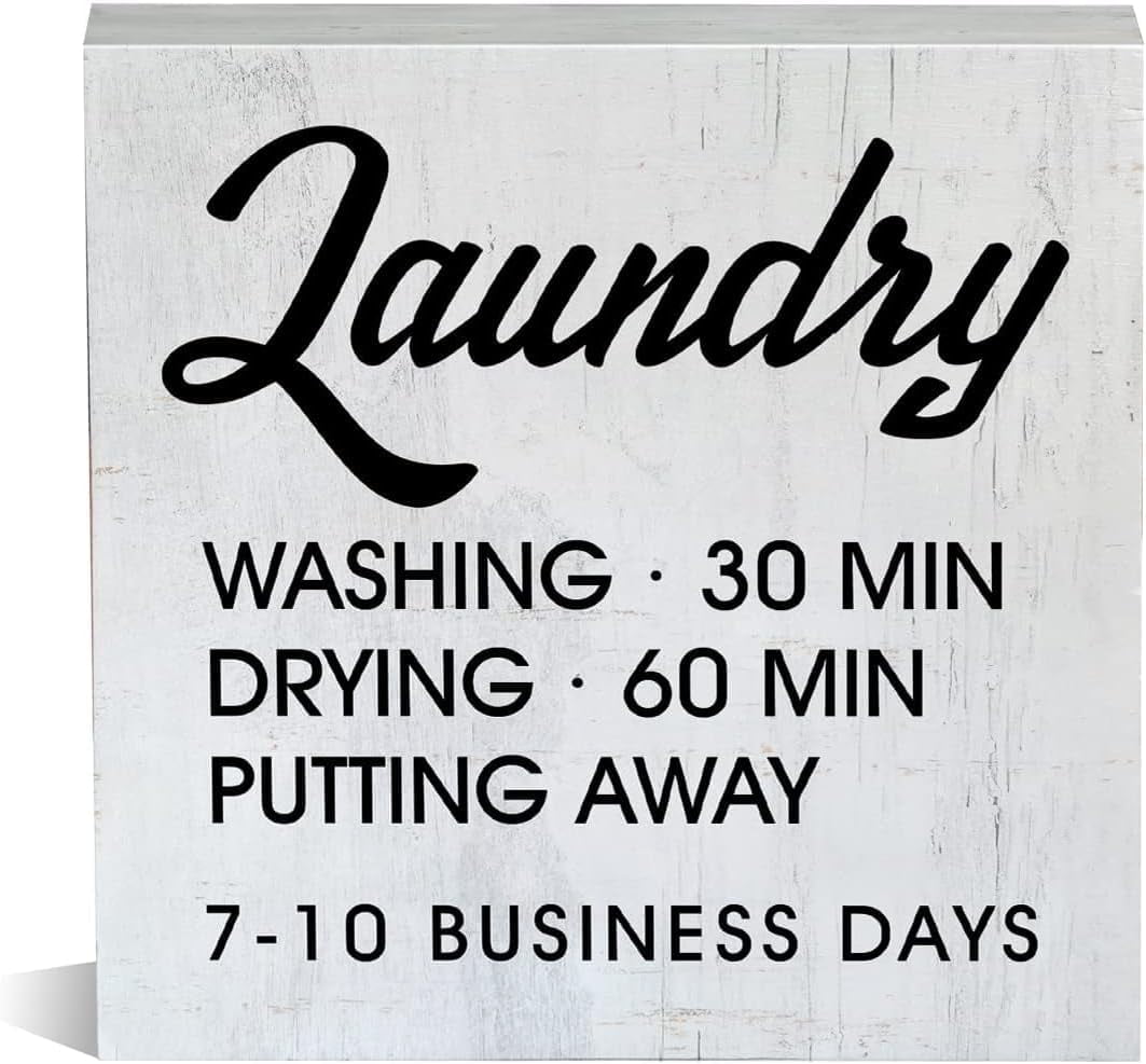 Wooden Box 7x7 Inch Laundry Room Wooden Box Sign Rustic Style Wash Dry ...
