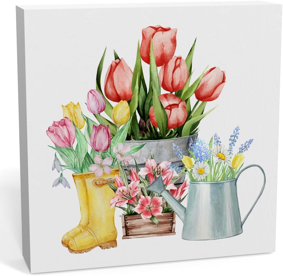 Wooden Box 7x7 Inch Rustic Farmhouse Spring Country Home Office Desk ...