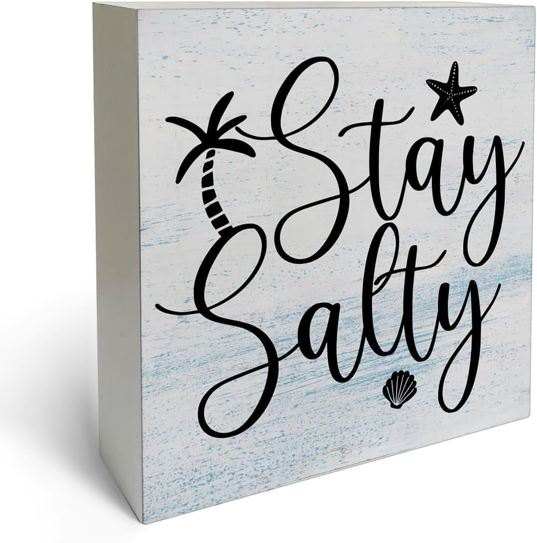 Wooden Box 7x7 Inch Rustic Farmhouse Style Stay Salty Beach Box Sign ...