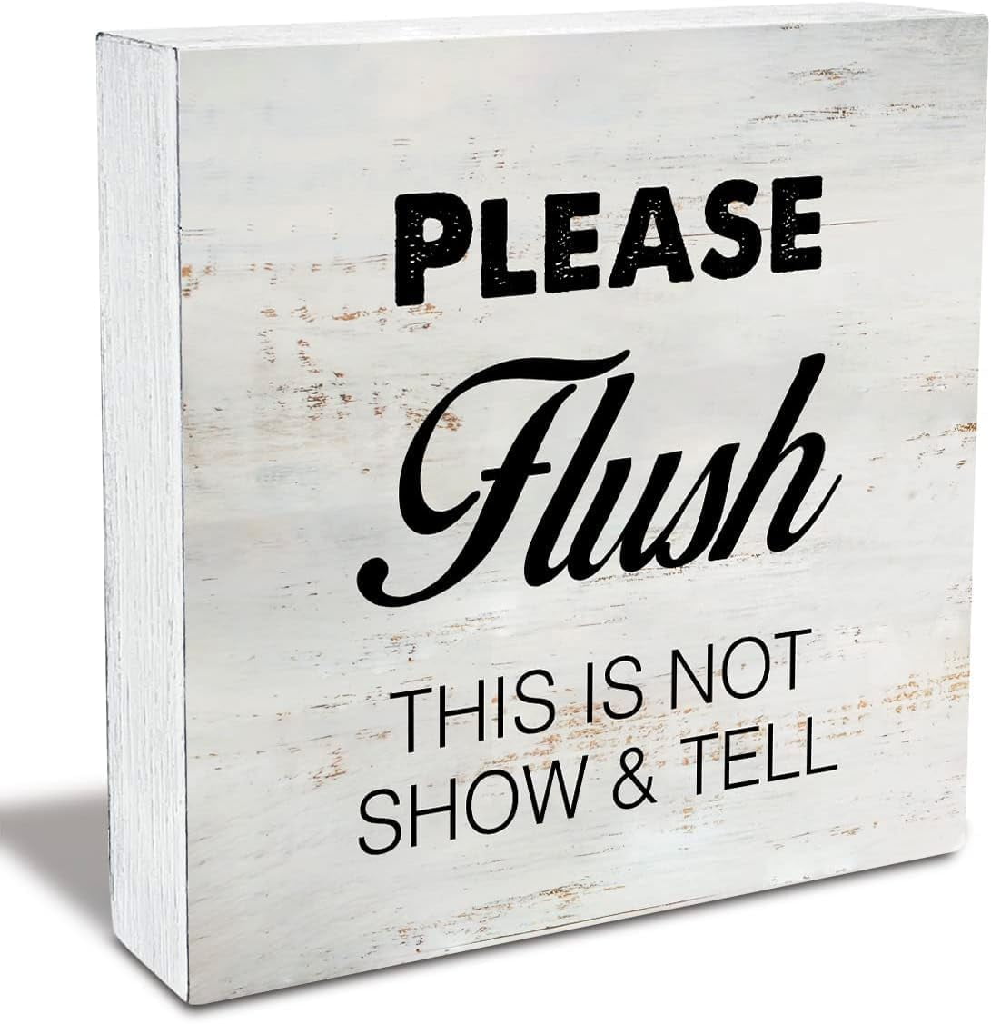 Wooden Box 7x7 Inch Rustic Please Flush Wood Box Sign Humor Bathroom ...