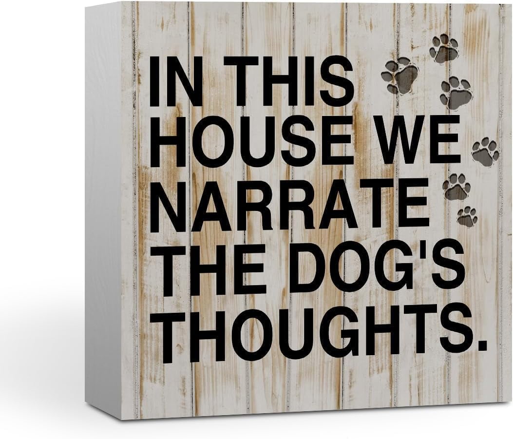 Wooden Box 7x7 Inch Rustic Wooden Box Sign Dog Themed Funny Desk Decor ...