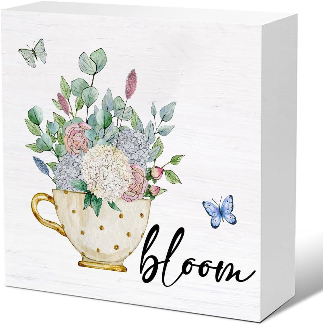 Wooden Box 7x7 Inch Spring Decor Bloom Floral Cup Wood Sign Home ...