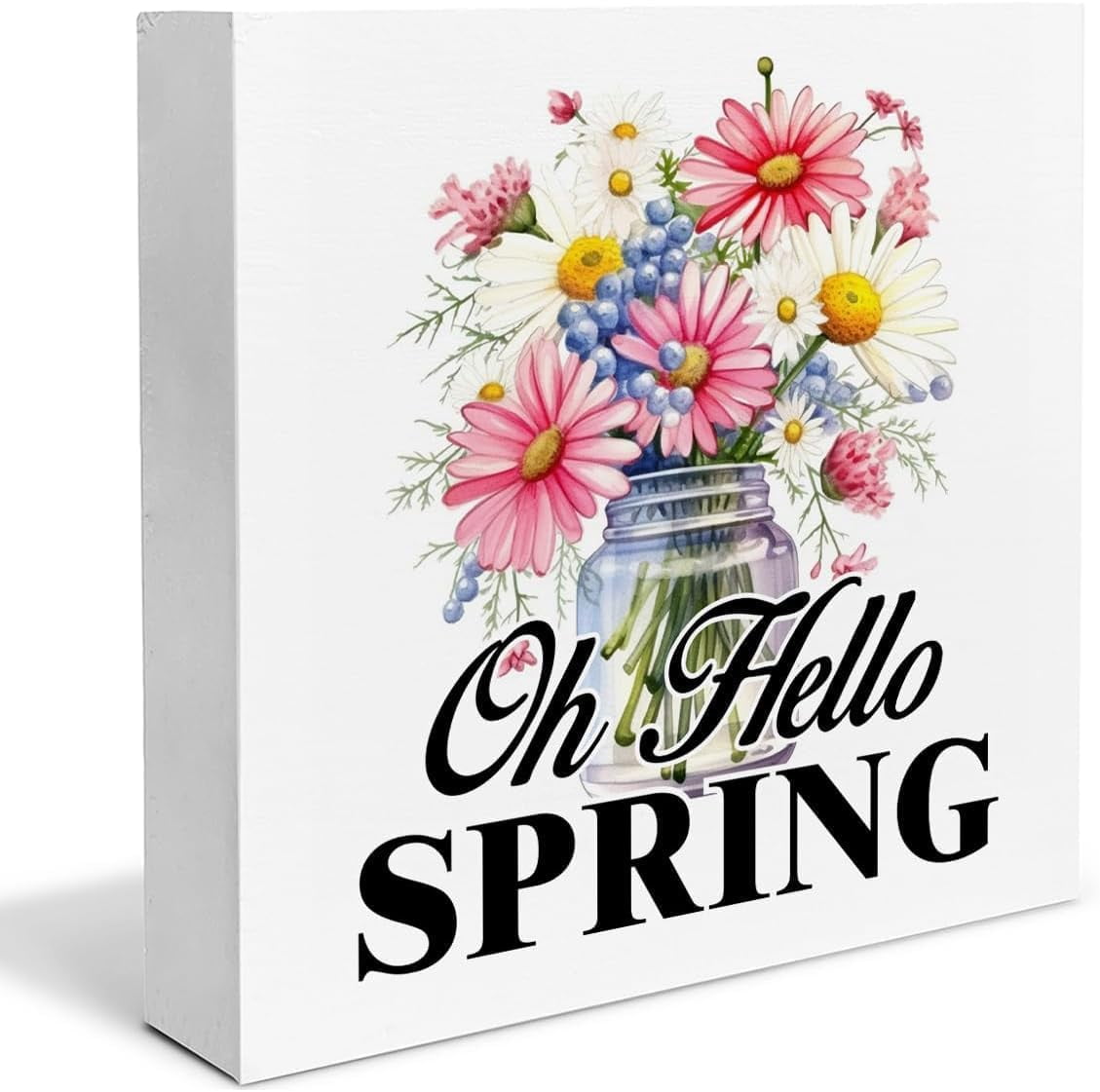 Wooden Box 7x7 Inch Spring Decor Farmhouse Hello Spring Floral Wood Box ...