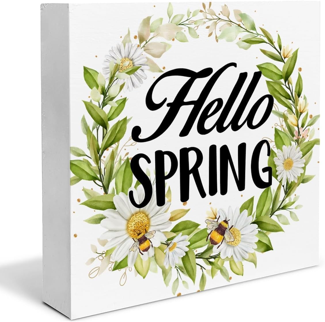 Wooden Box 7x7 Inch Spring Decor Farmhouse Hello Spring Wood Box Sign ...