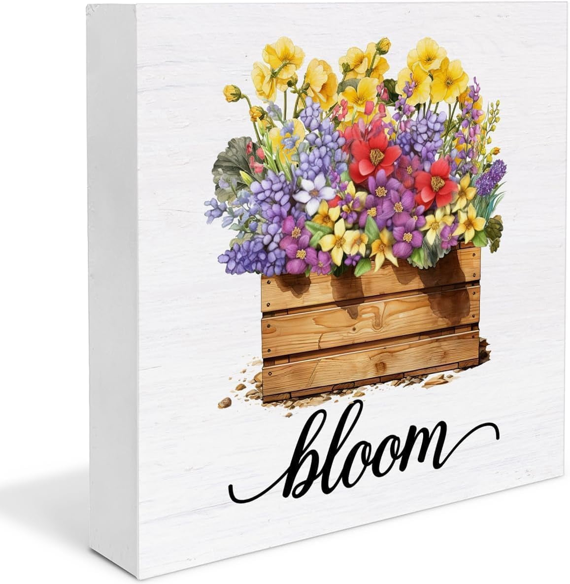 Wooden Box 7x7 Inch Spring Decor Spring Floral Bloom Wooden Sign ...