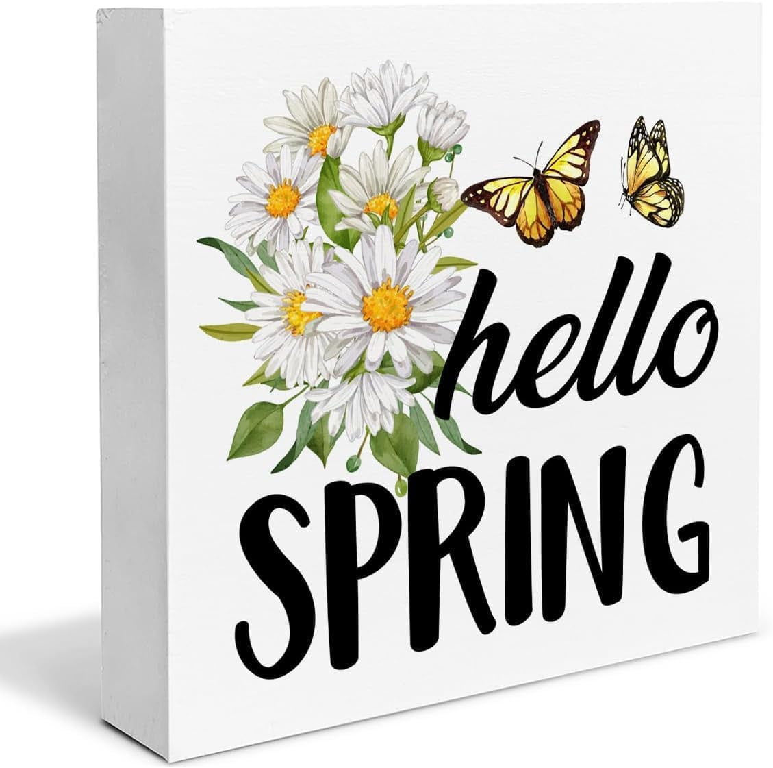 Wooden Box 7x7 Inch Spring Decorations Farmhouse Hello Spring Daisy ...