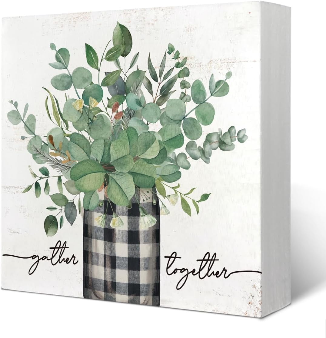 Wooden Box 7x7 Inch Spring Eucalyptus Leaves Wooden Box Desk Decor ...