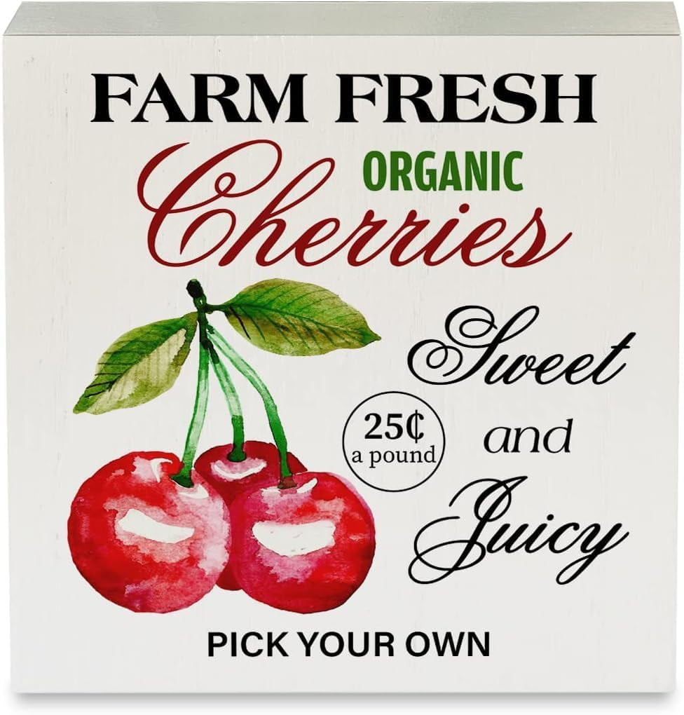 Wooden Box 7x7 Inch Summer Cherry Wood Box Sign Rustic Farm Fresh ...