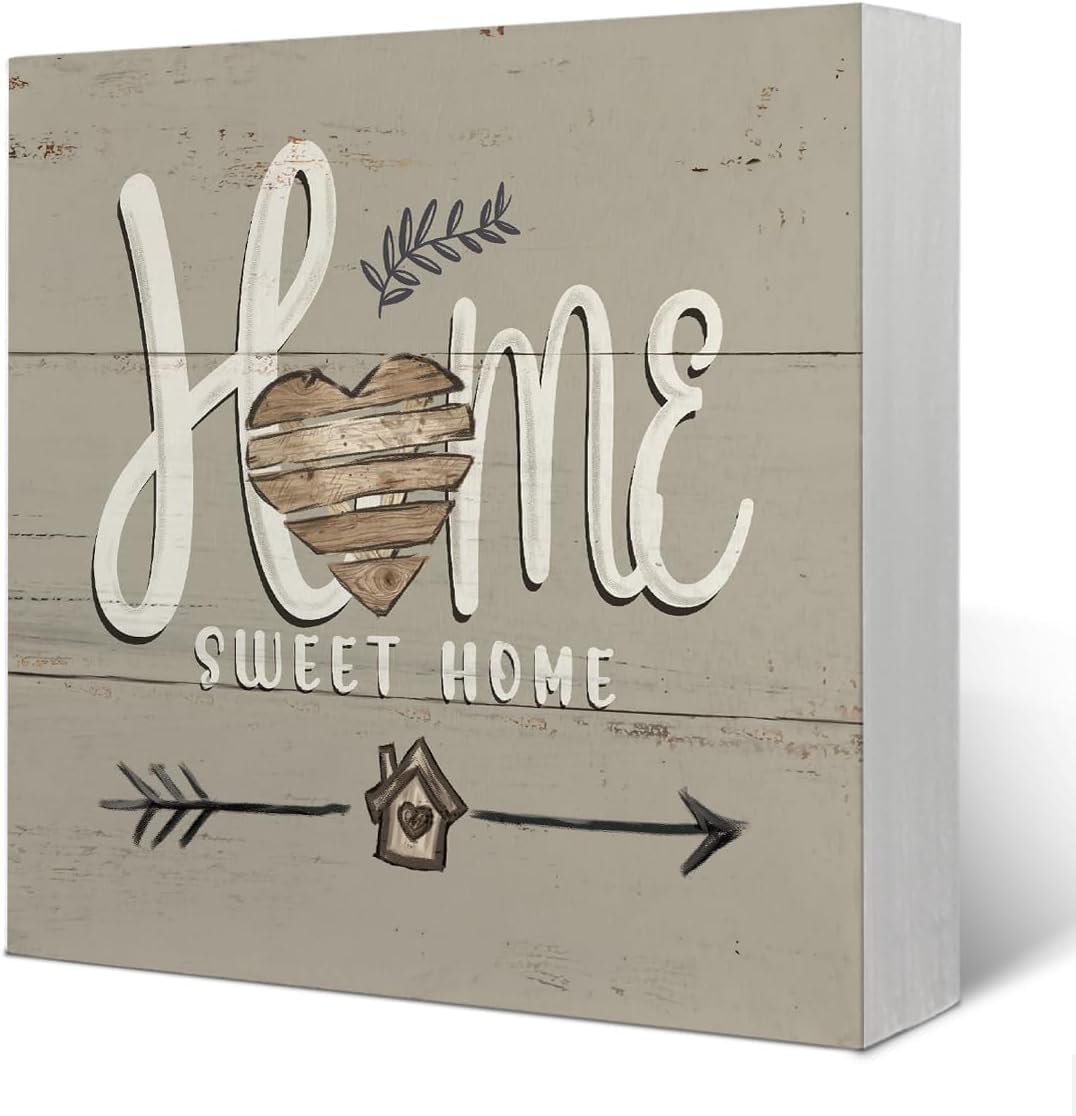 Wooden Box 7x7 Inch Sweet Home Farmhouse Spring Wooden Box Desk Decor ...