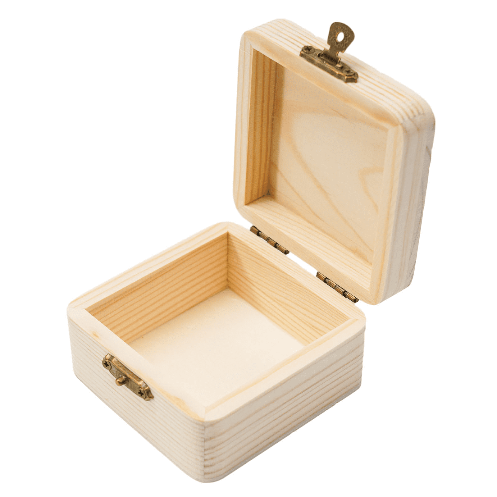 Wooden Box with Hinged Lid, 3.1 x 3.1 x 1.8 Inch Natural Wooden Boxes ...