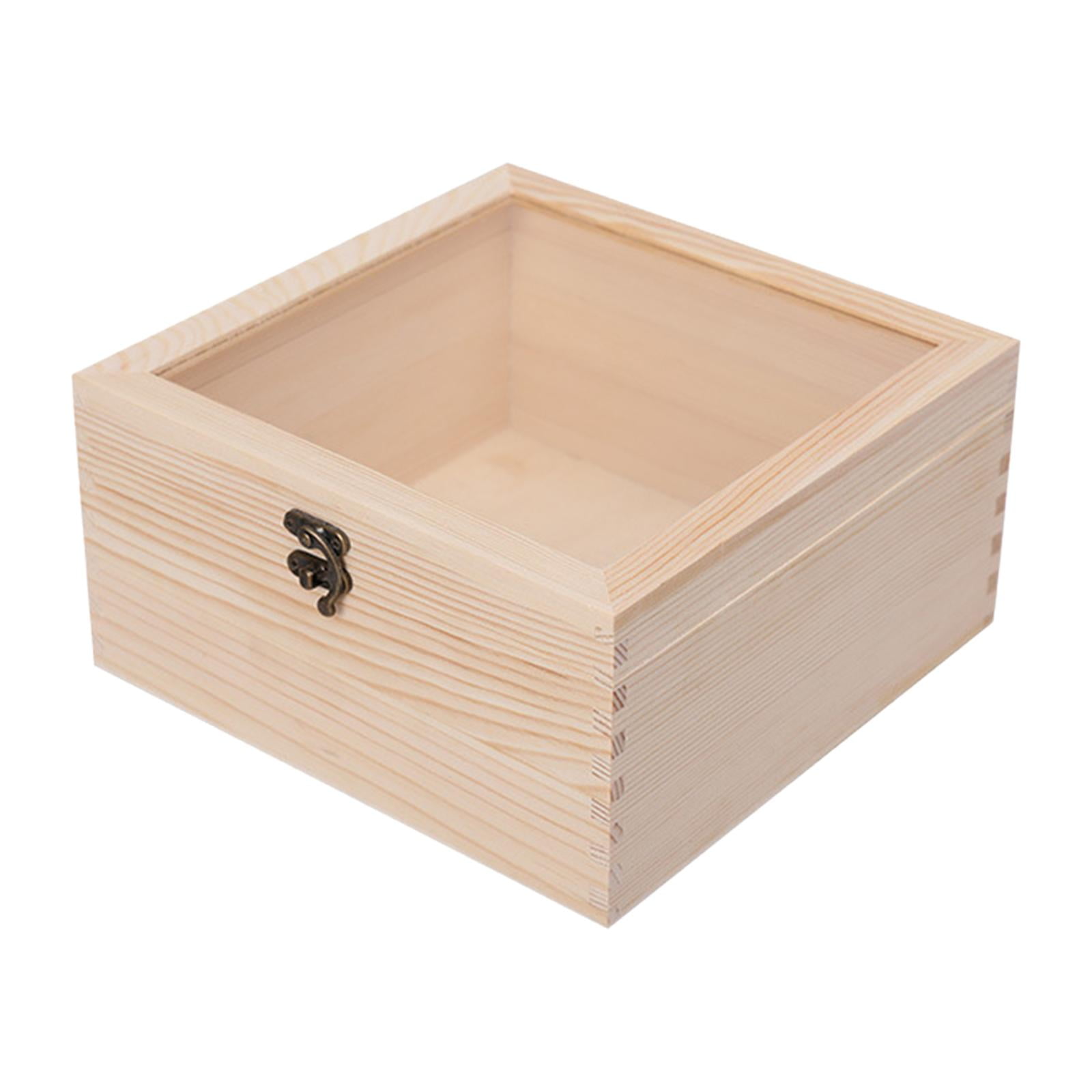 Wooden Box Jewelry Display Case Unfinished Storage Box with Glass Cover Decorative DIY Keepsake ...