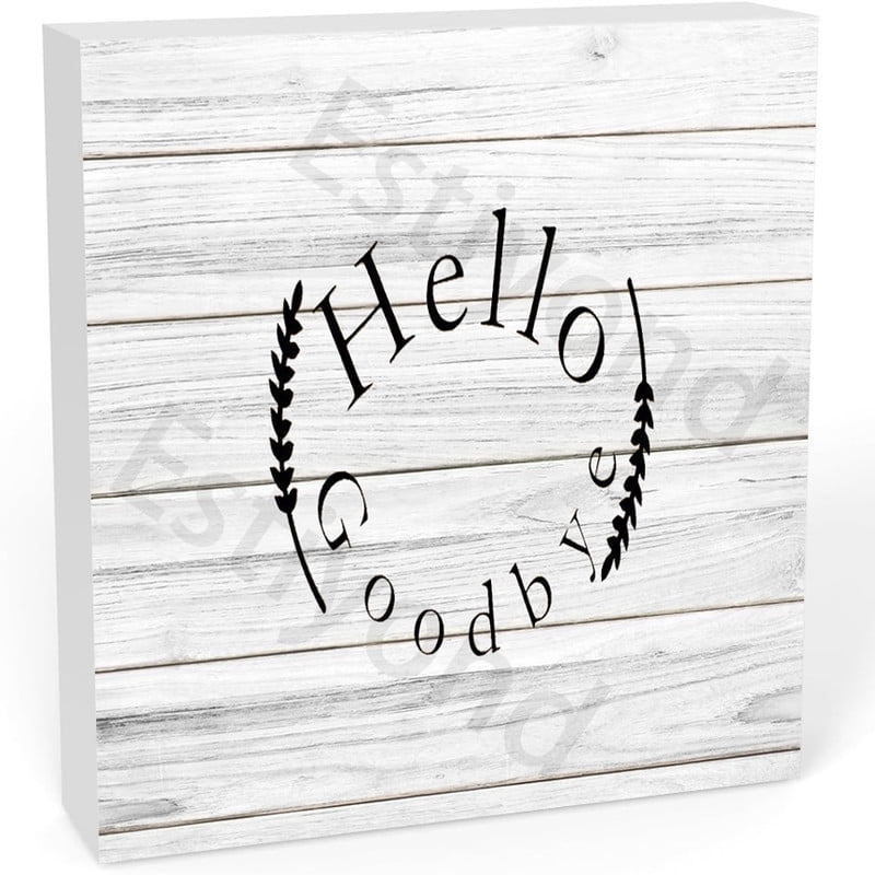 Wooden Box Sign Home Desk Decor 5 X 5 Inch Rustic Hello Goodbye Welcome ...