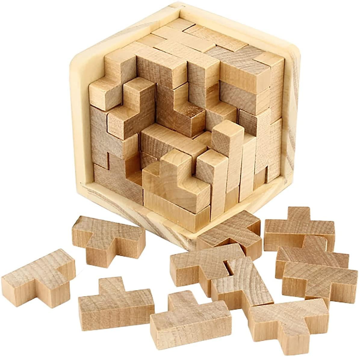 Wooden Brain Teasers Puzzle Cube Wooden Puzzle T-shaped Puzzle Puzzle Educational Puzzle For ...
