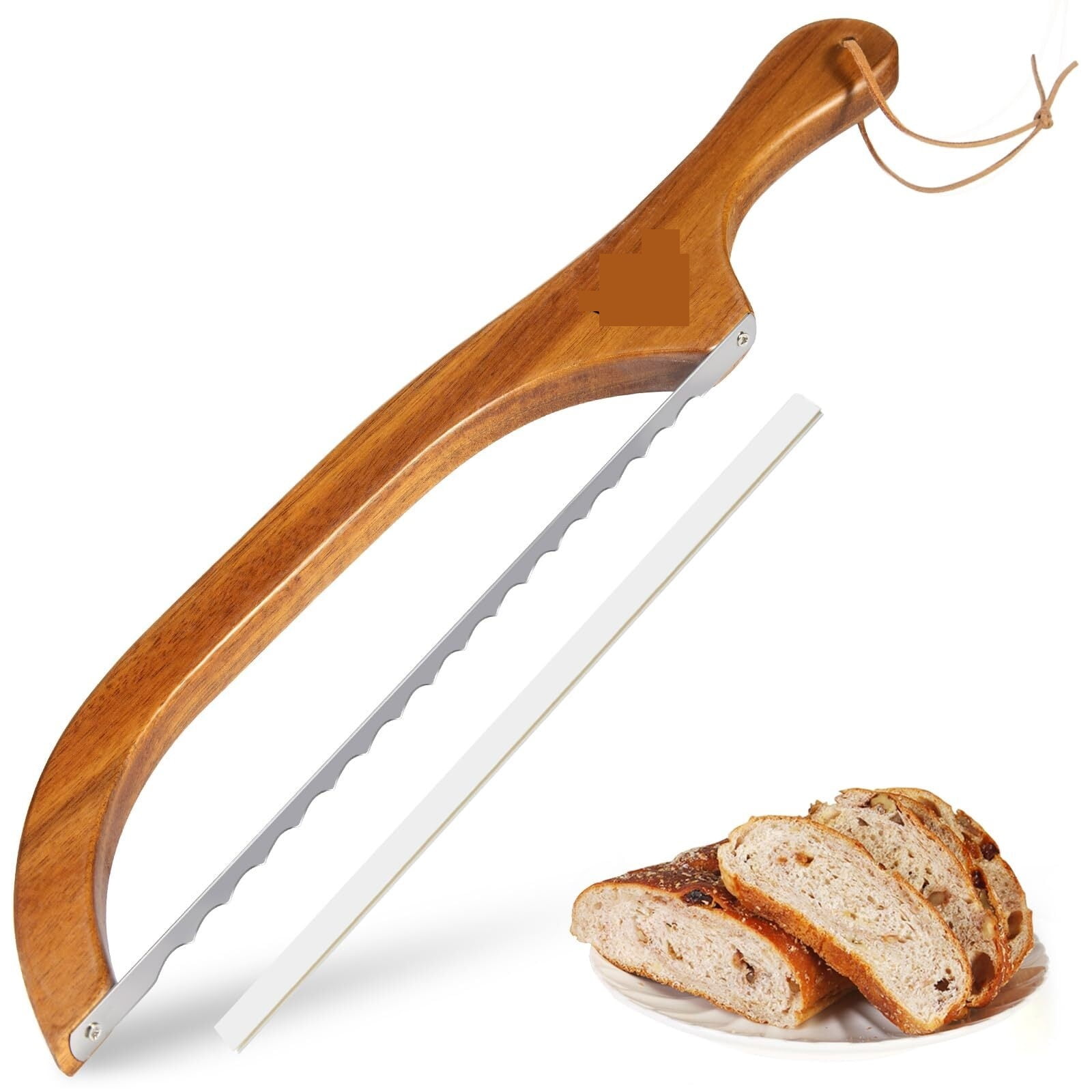 Wooden Bread Bow Knife, 16" Serrated Sourdough Cutter, Premium ...