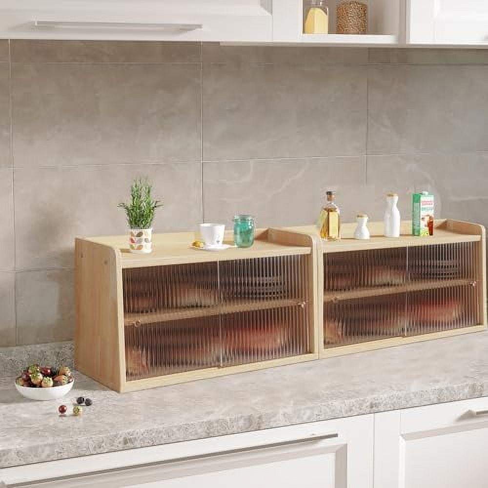 Wooden Bread Box for Kitchen Counter-Kitchen Pantry Sideboard with 2 ...