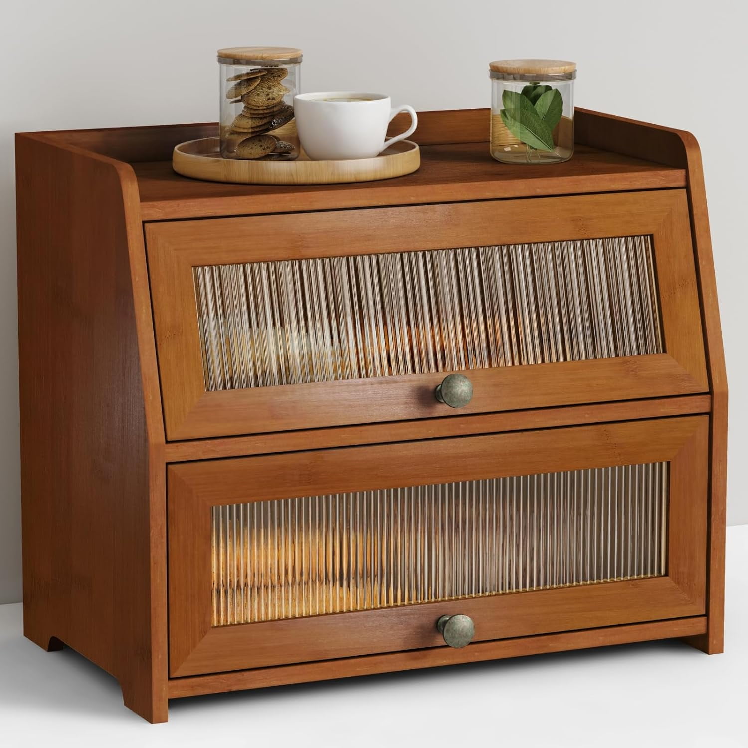 Wooden Bread Box for Kitchen Countertop, Dark Wood Bread Storage ...