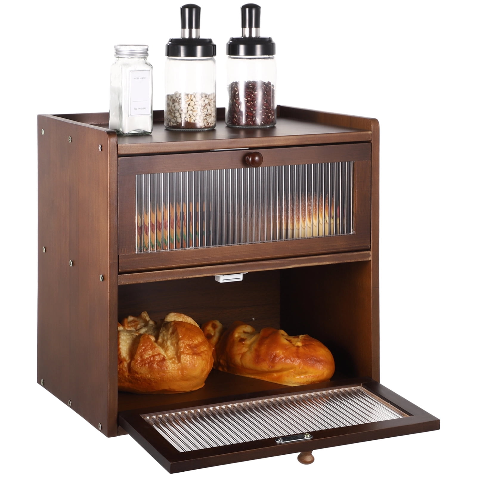 Wooden Bread Box for Kitchen Countertop, Large 2 Tier Bread Storage ...
