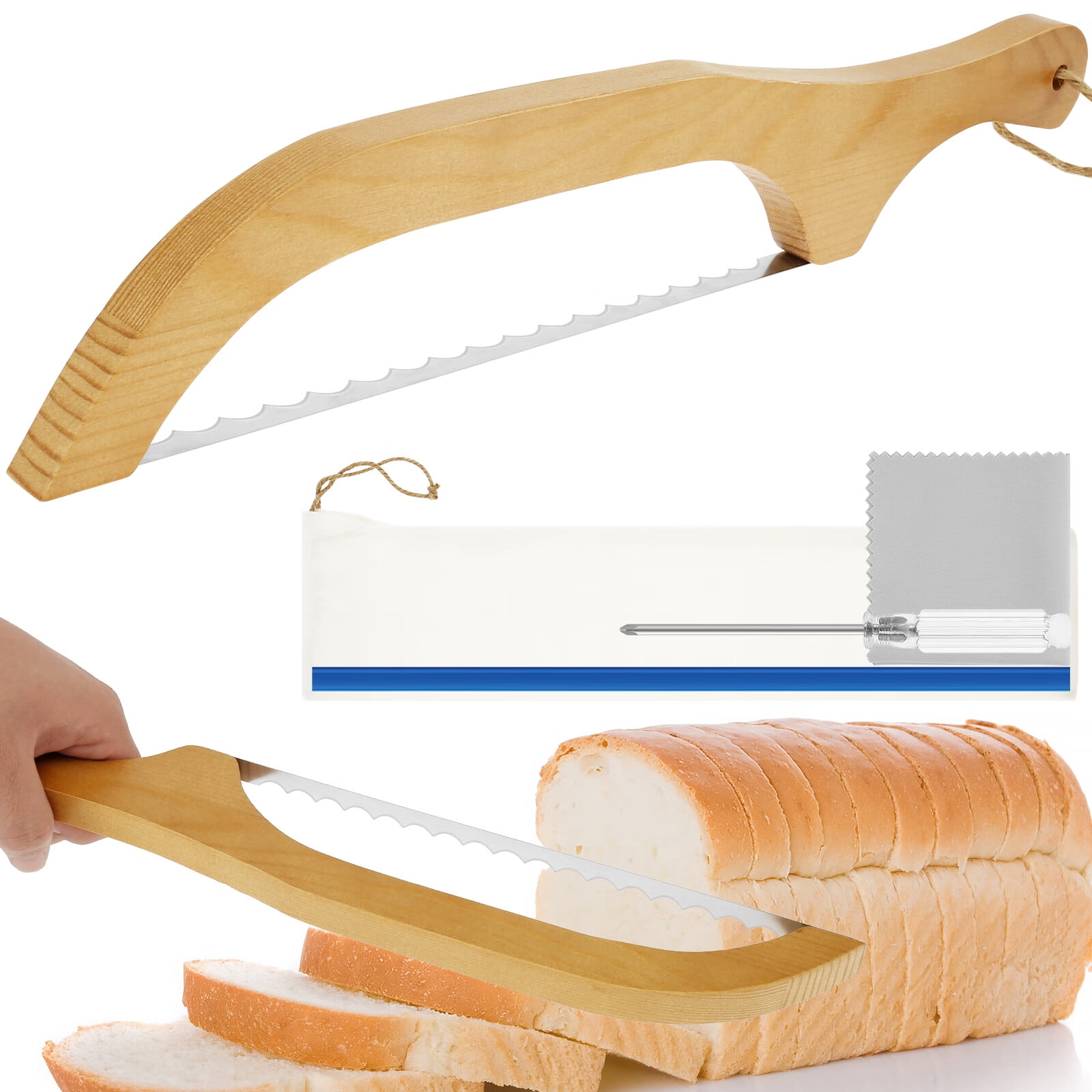 Wooden Bread Knife Bread Bow Cutter 15.7 Inch Bread Saw with Wooden ...