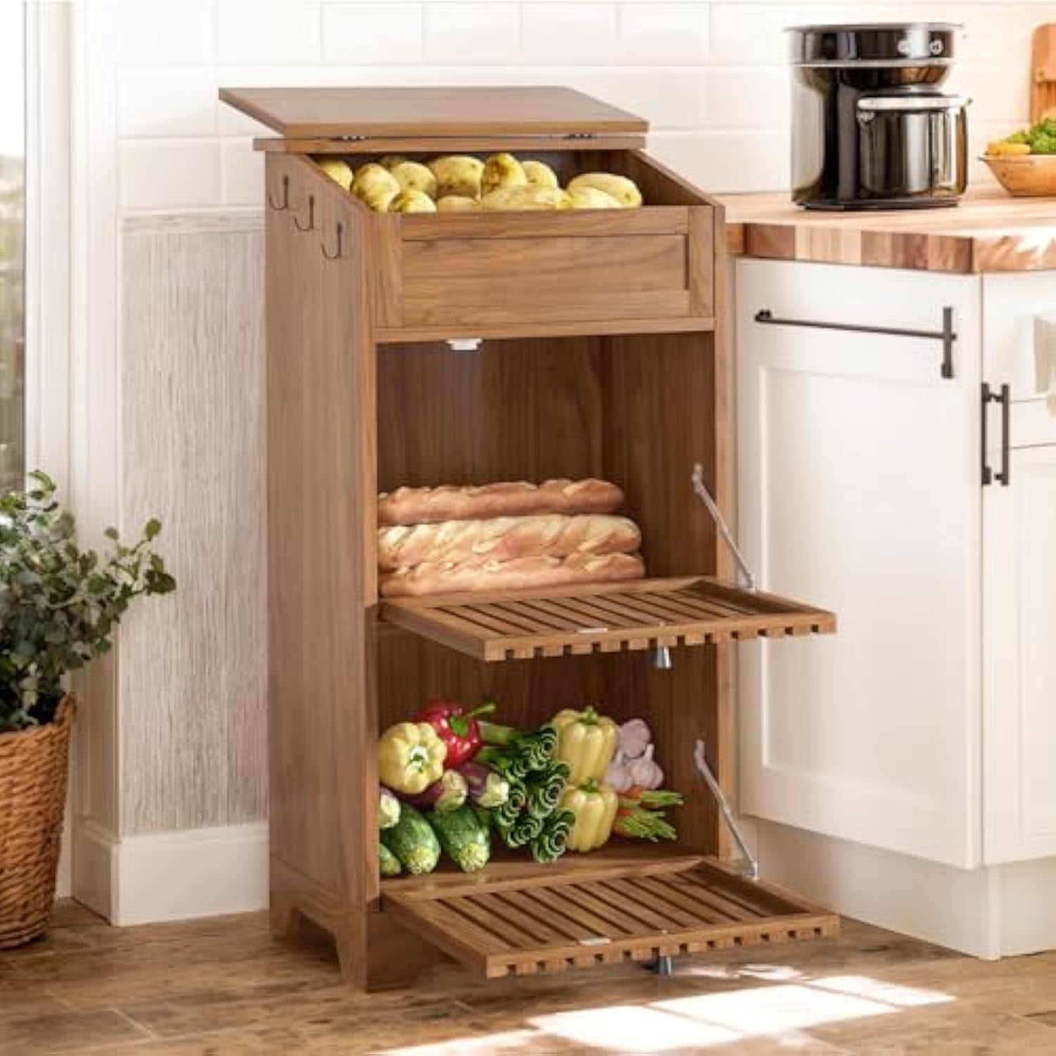 Wooden Bread Storage for Homemade Bread, Mid Century Modern Fruit and ...