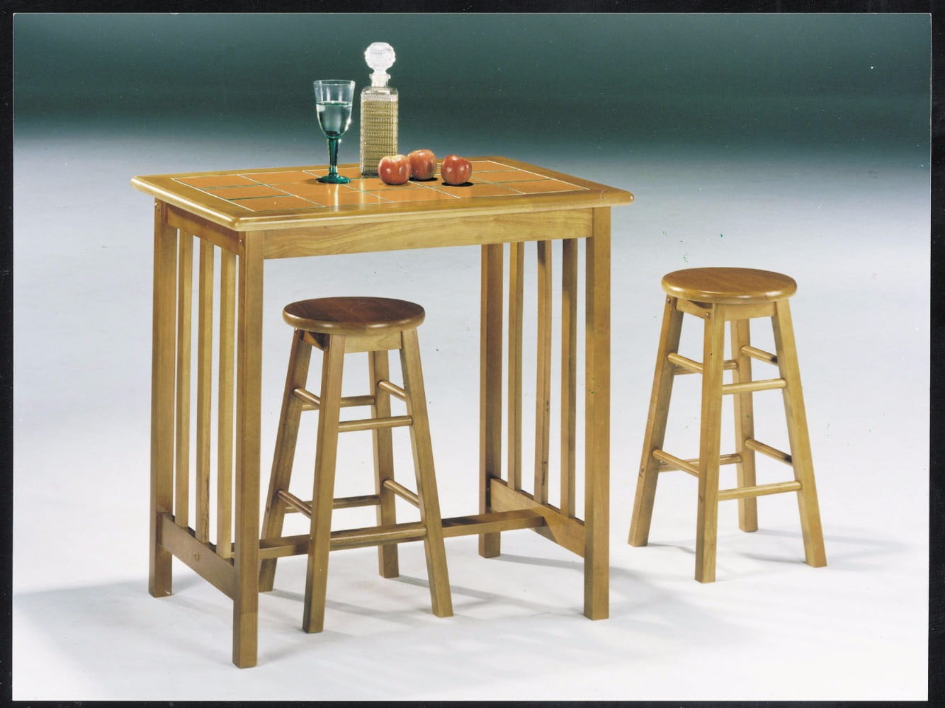 Wooden Breakfast Set, 3 Piece Pack, Oak & Terracotta Tile Top - Walmart.com