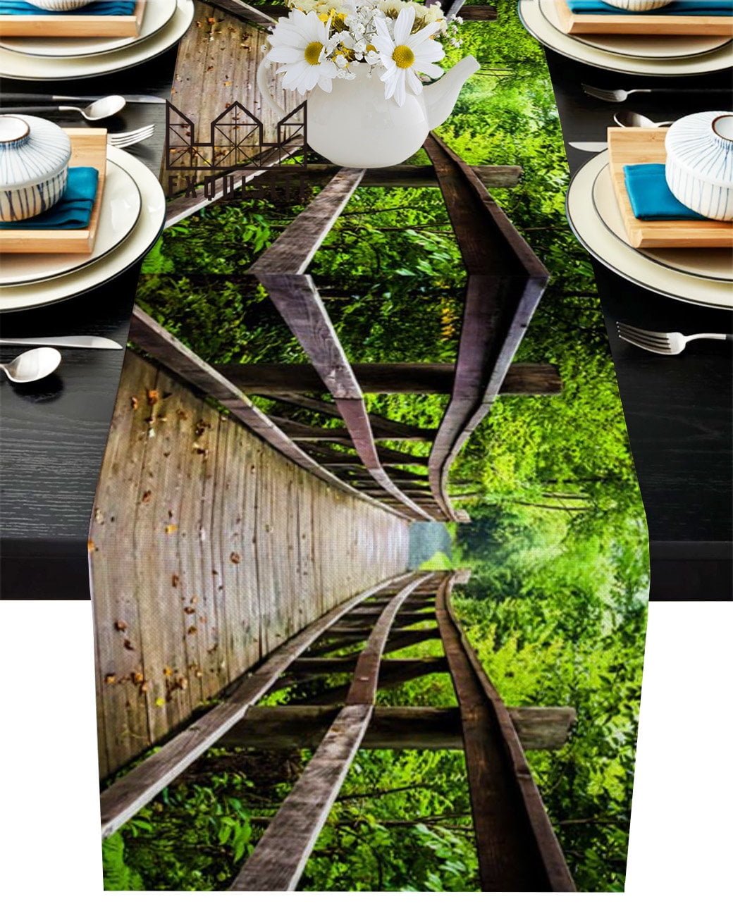Wooden Bridge Forest Trail Nature Wedding Table Decoration Coffee Table ...